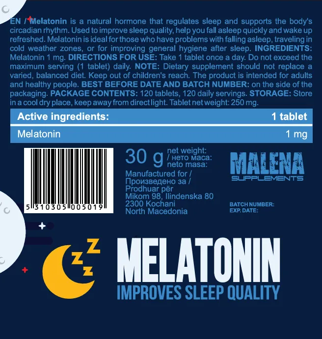Melatonin Improves Sleep Quality 120 Tablets – Malena Supplements - Malena Supplements